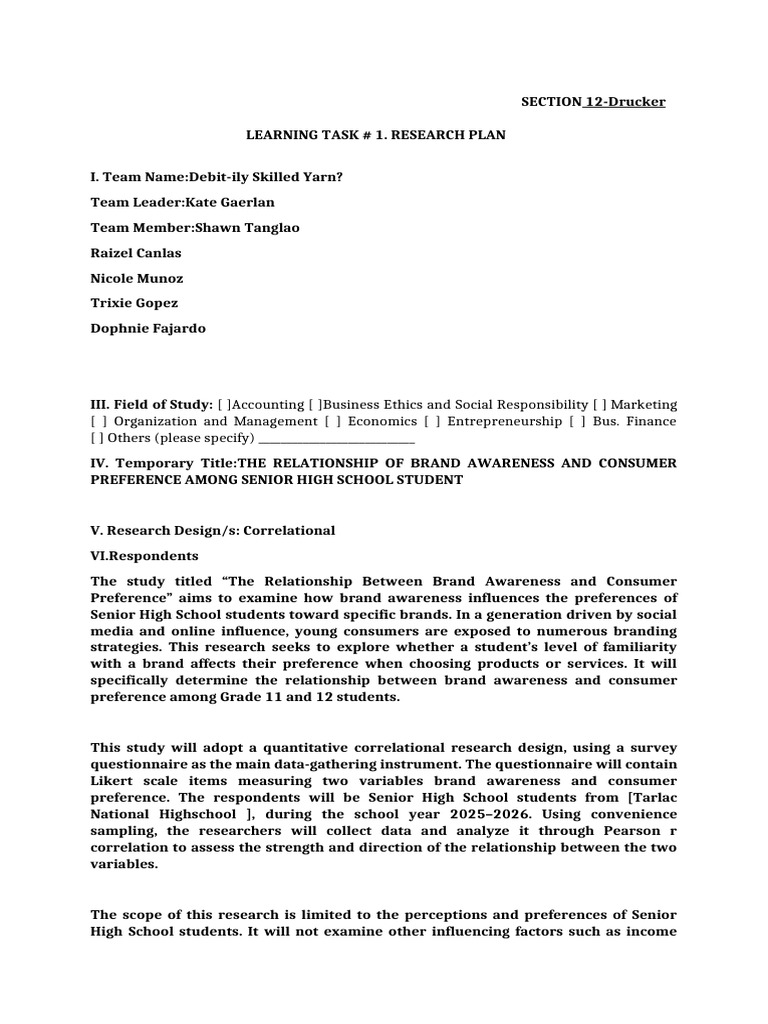Learning Task 1 Research Plan Abm 1 1 | PDF | Brand | Marketing