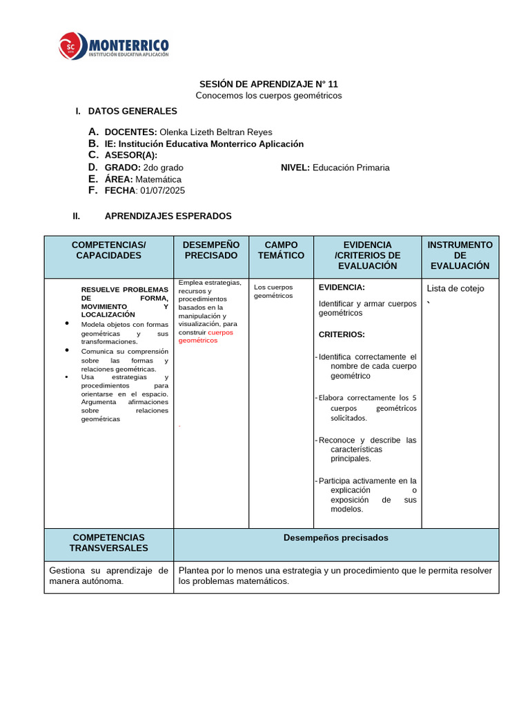 Sesión 11 - Matemática - 2do Grado | PDF | Evaluación | Plan de estudios