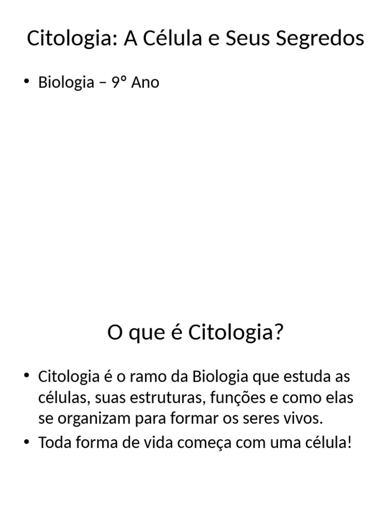 Introdução à Citologia e Tipos de Células | PDF | Célula (Biologia ...