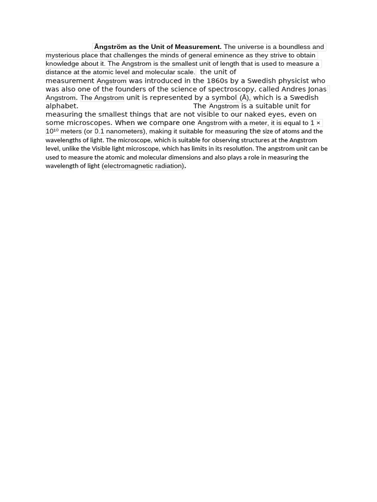 Understanding the Ångström Unit | PDF