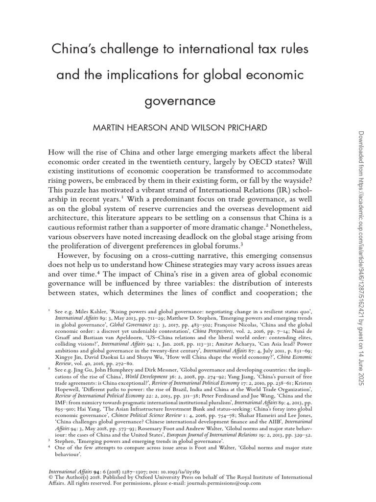 X. China's Challenge To International Tax Rules and The Implications ...