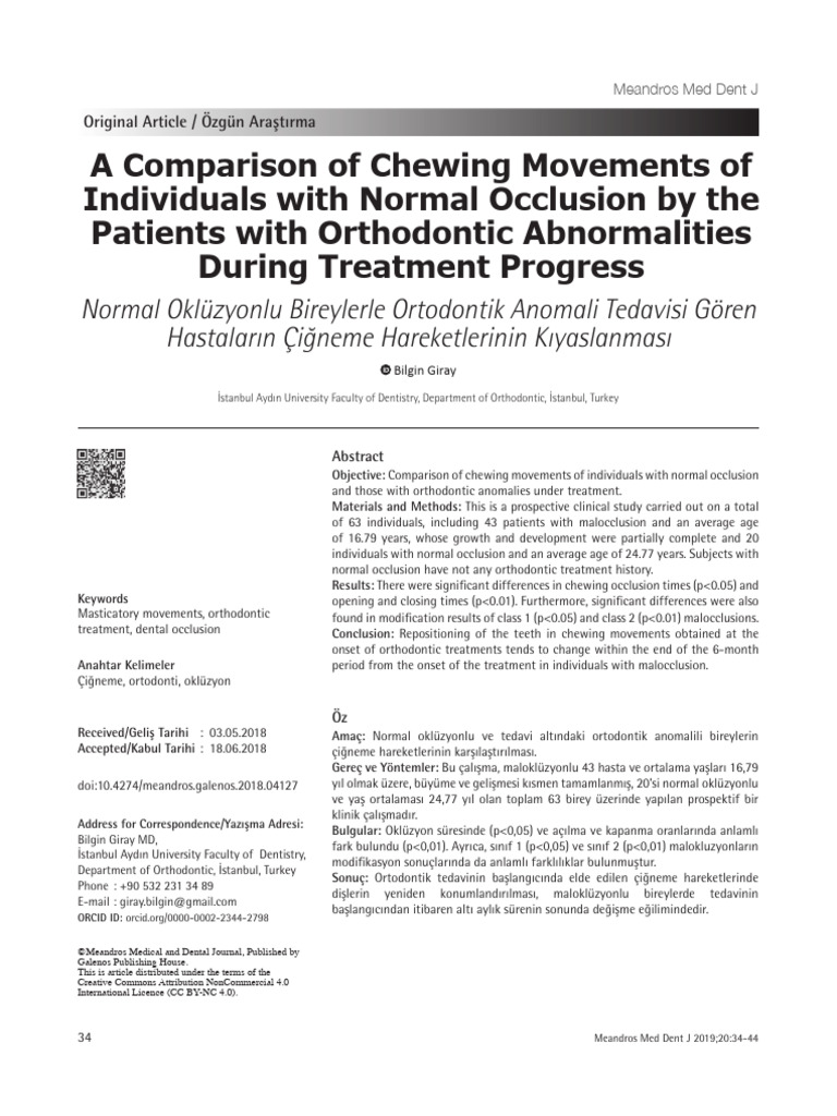 A Comparison of Chewing Moveme | PDF | Orthodontics | Clinical Medicine