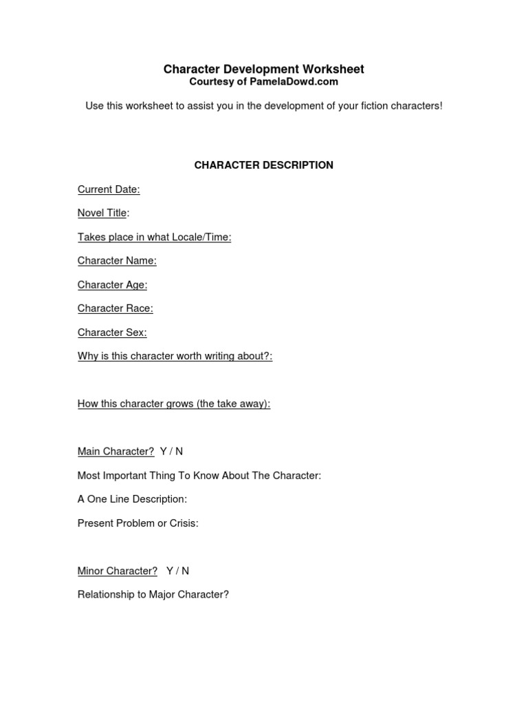 Character Development Chart PDF Divorce Emotions