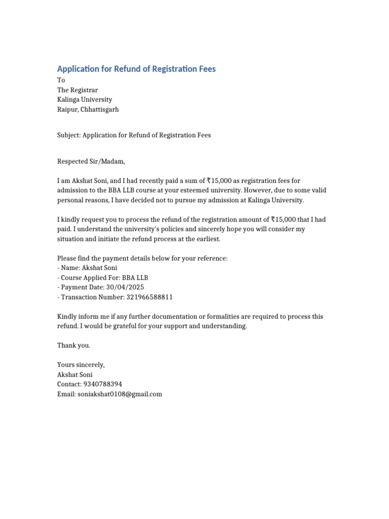 Application For Refund Akshat Soni | PDF