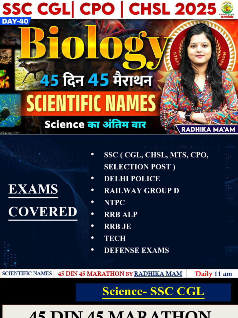 Biology Day 40 Scientific Names 45 Din 45 Marathon by Radhika Mam | PDF