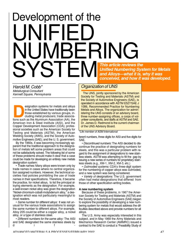 UNS Numbering System | PDF | Alloy | Metals