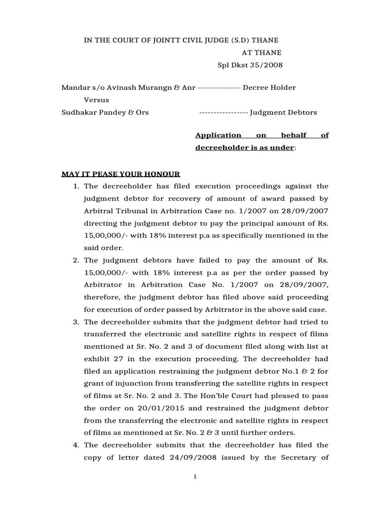 Execution of Arbitration Award Rights | PDF | Judgment (Law) | Affidavit