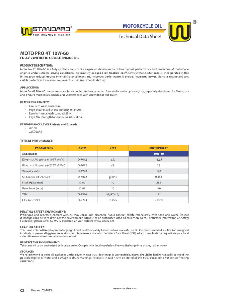Moto Pro 4t 10w 60 1 WSTD | PDF