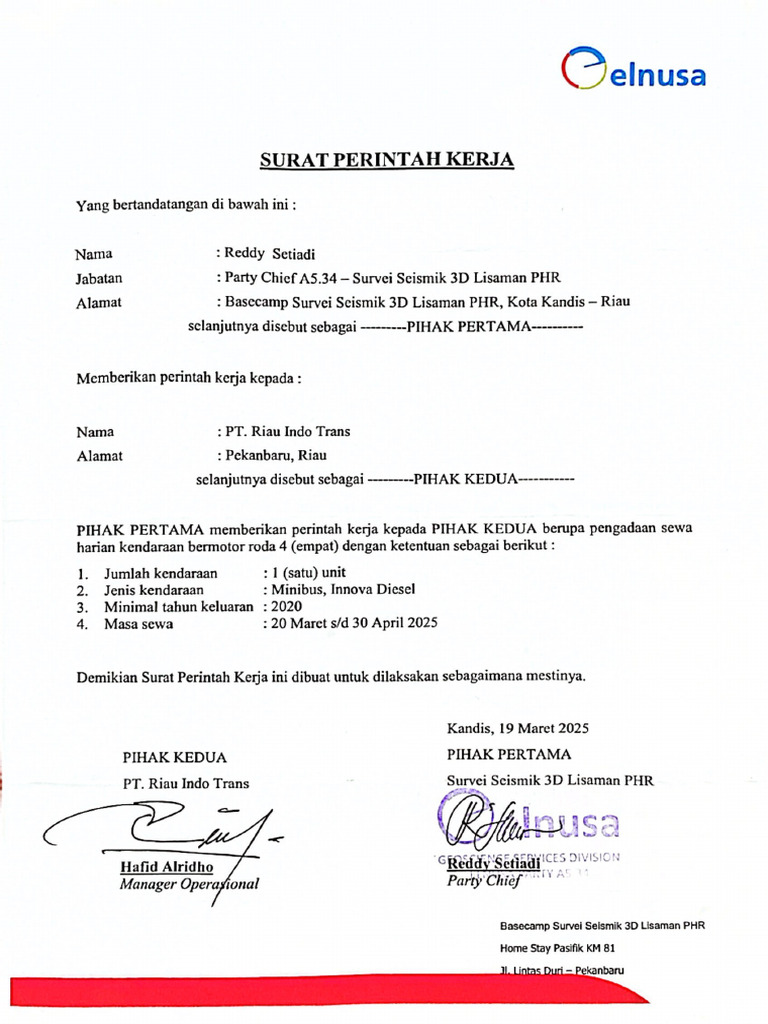 Surat Perintah Kerja RU III PLAJU | PDF