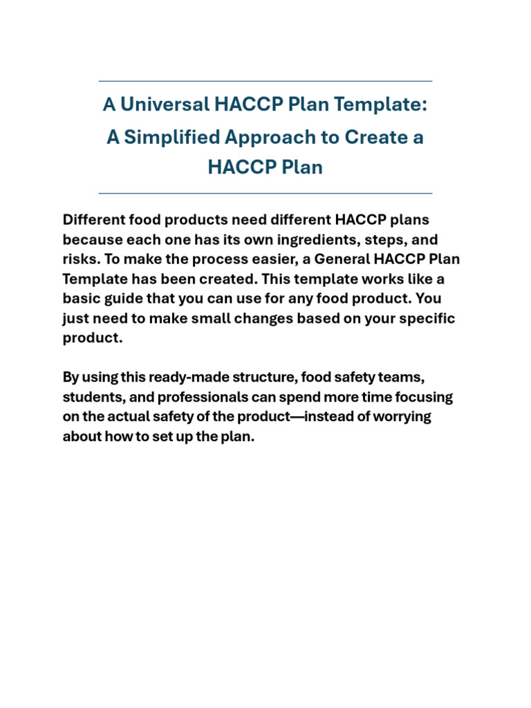 Universal HACCP Plan Template | PDF | Hazard Analysis And Critical ...