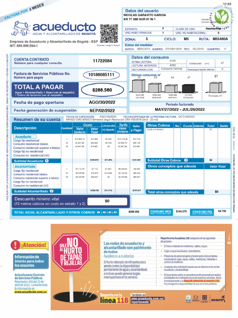 Factura EAAB Bimestral 2022 | PDF