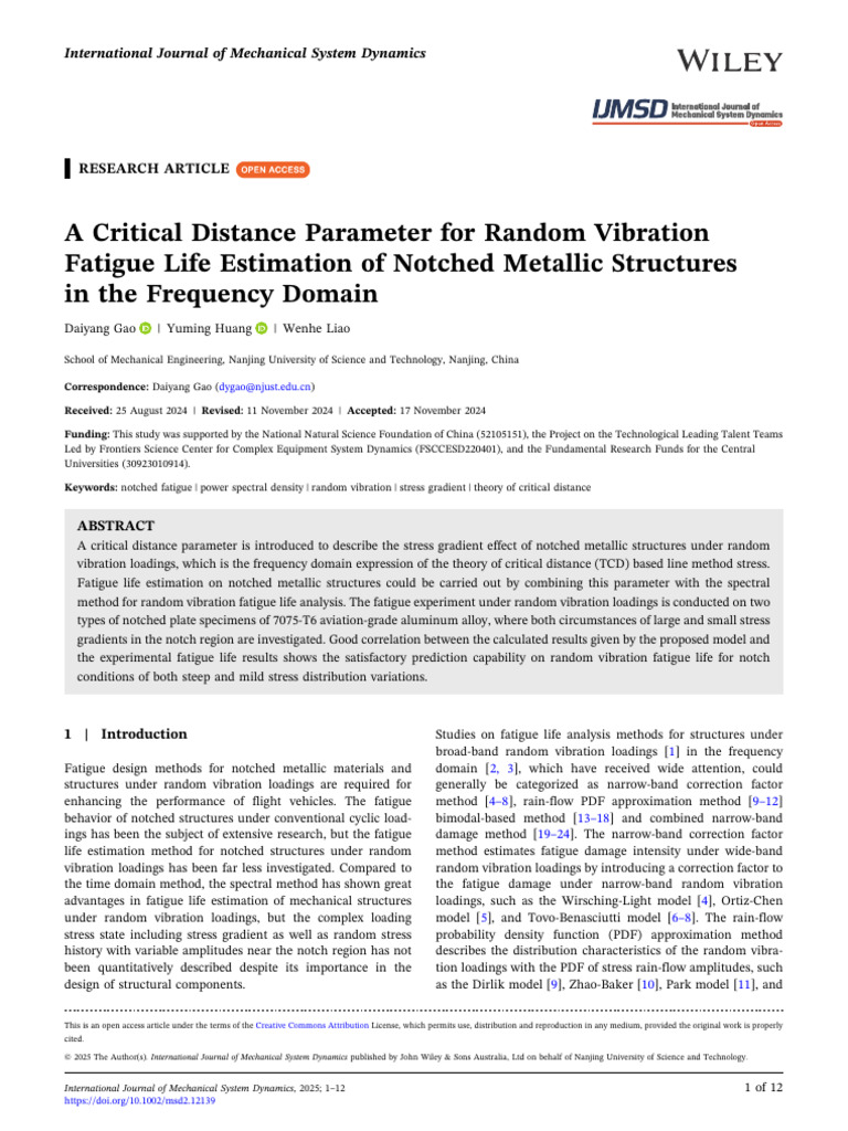 A Critical Distance Parameter For Random Vibration Fatigue Life ...
