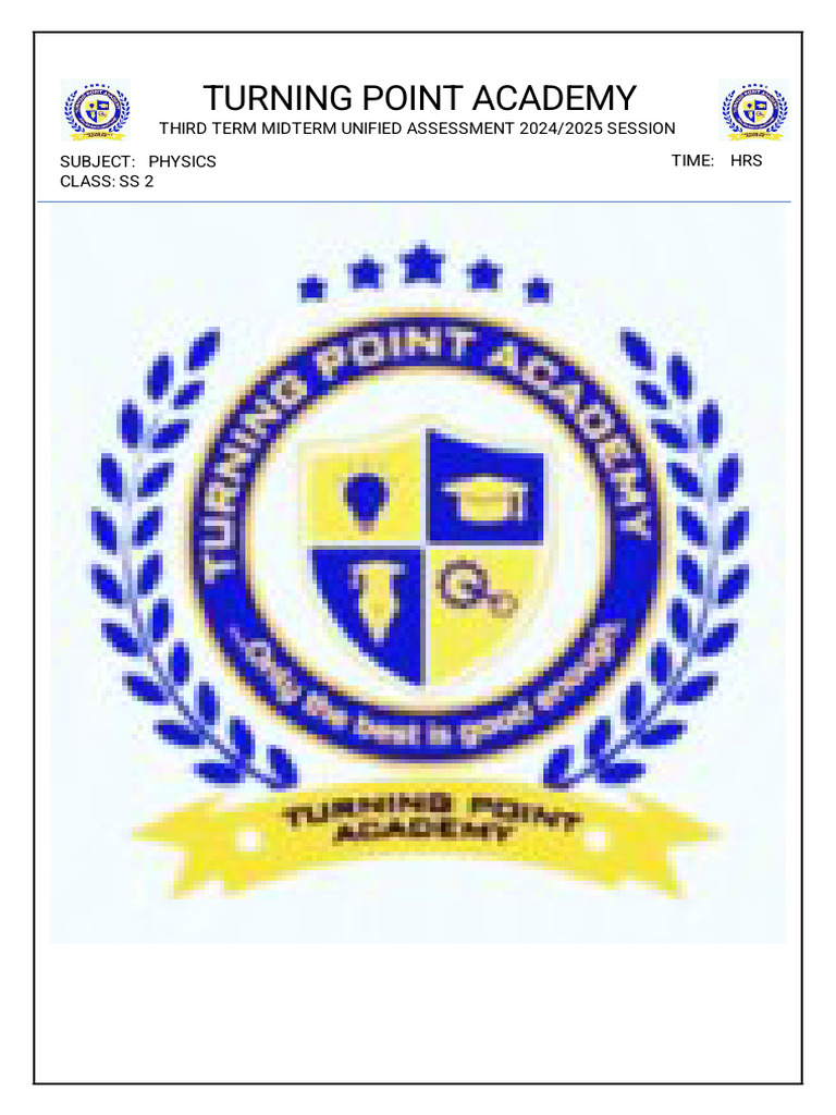 Physics SS 2 Assessment 3rd 2025 by MR Osas | PDF | Electrical Network ...