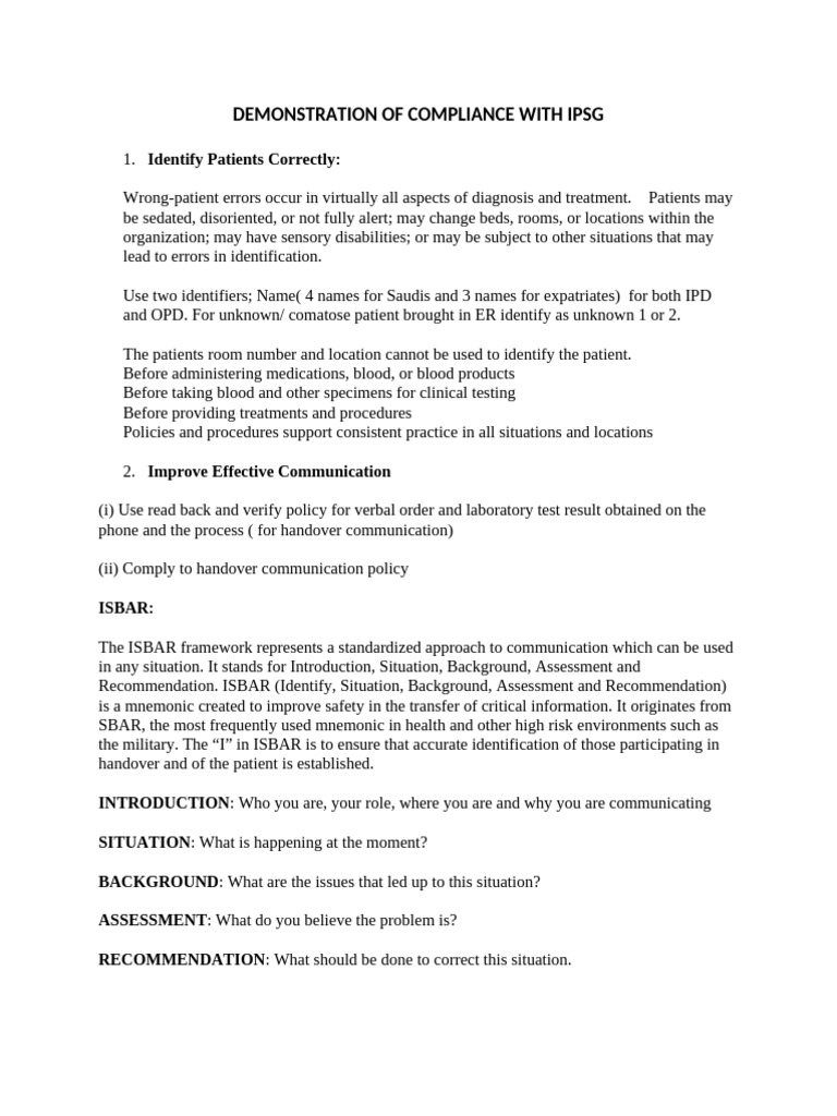Demonstration of Compliance With Ipsg | PDF | Preventive Healthcare ...