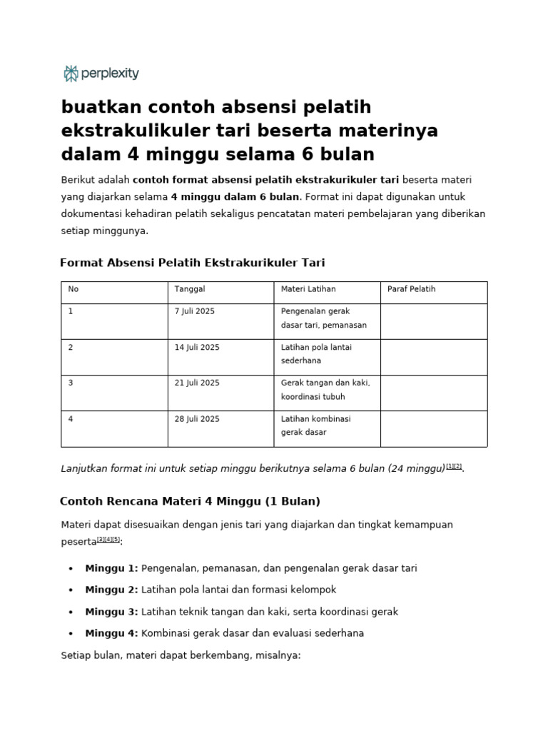 Format Absensi Pelatih Ekstrakurikuler | PDF