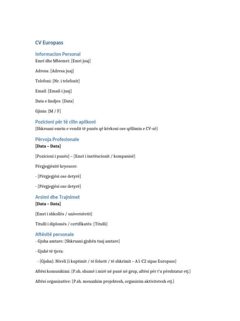 CV Versionieuropass Shqip | PDF