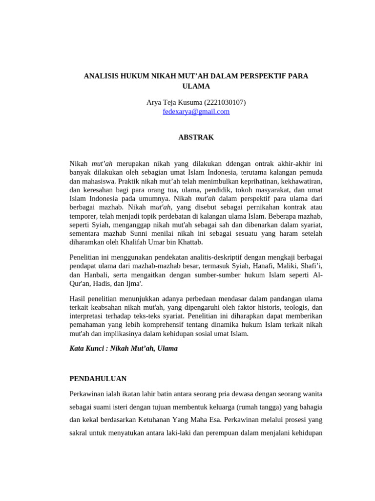 Analisis Hukum Nikah Mut'Ah Dalam Perspektif para Ulama | PDF