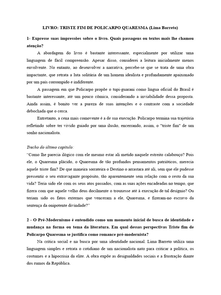 Análise de "Triste Fim de Policarpo Quaresma" | PDF | Brasil