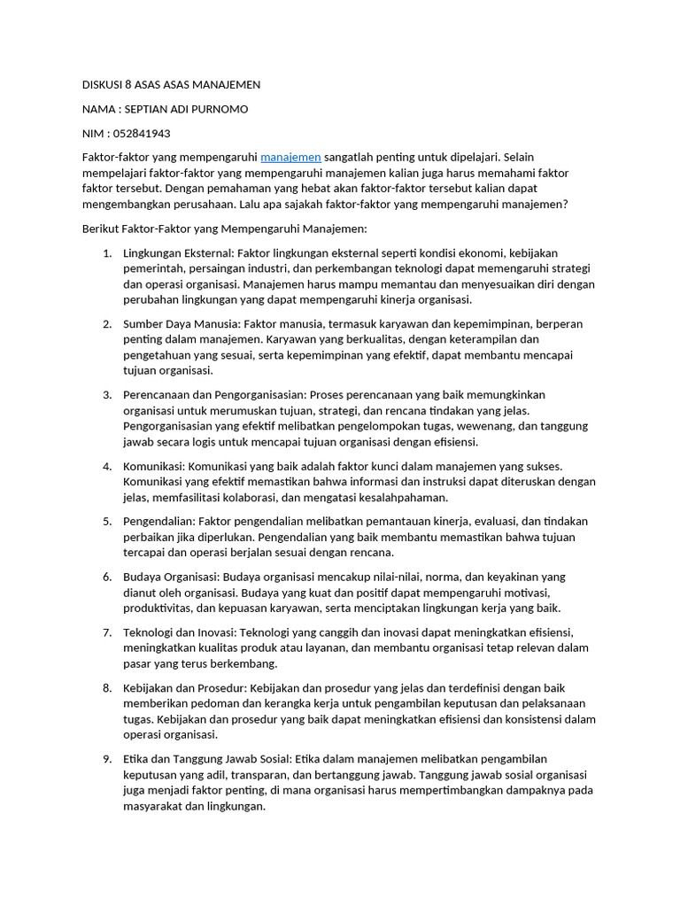 Diskusi 8 Asas Asas Manajemen | PDF