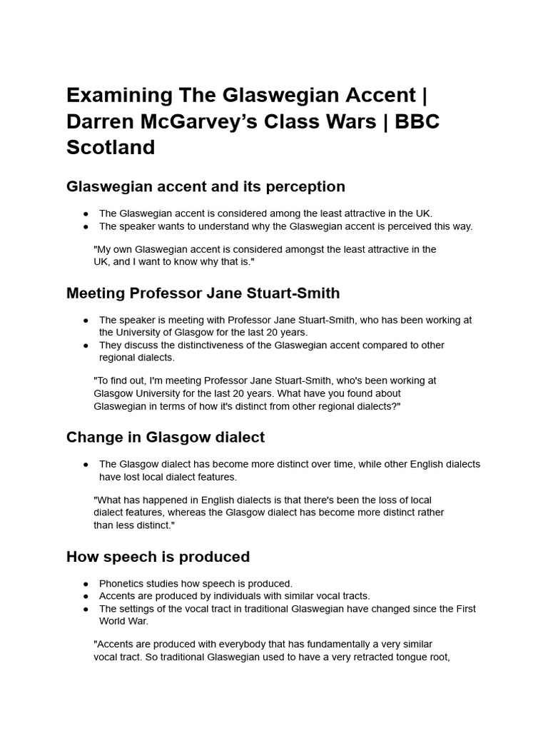 The Glaswegian Accent | PDF | Accent (Sociolinguistics) | Glasgow