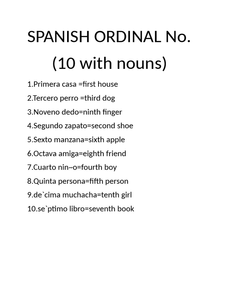 Spanish Ordinal Numbers | PDF