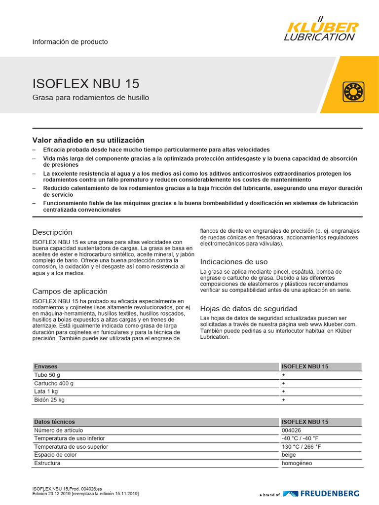ISOFLEX NBU 15 ES Es | PDF | Rodamiento (Mecánico) | Engranaje