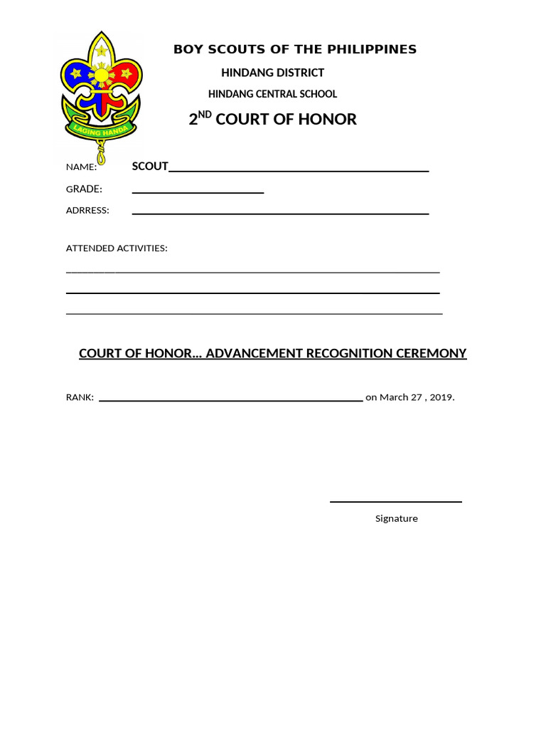 Hindang Central School Court Form | PDF