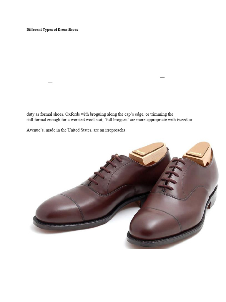 Types of Dress Shoes Explained | PDF | Shoe | Footwear