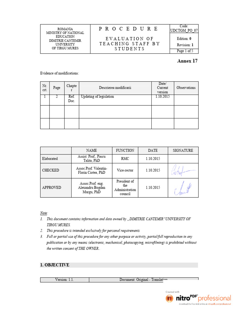 Annex 17 - Operational Procedure PO - 07 - Procedure of Teaching Staff Evaluation by Students ...