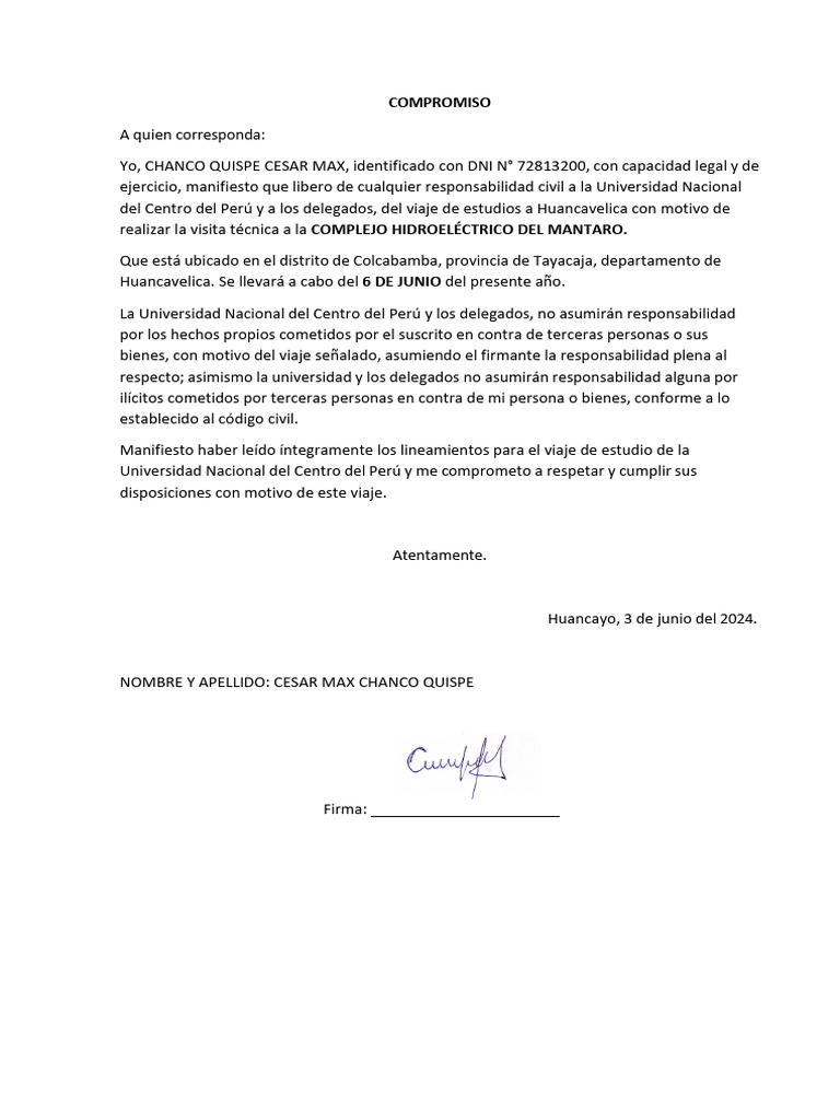 Compromiso - Chanco Quispe Cesar Max | PDF