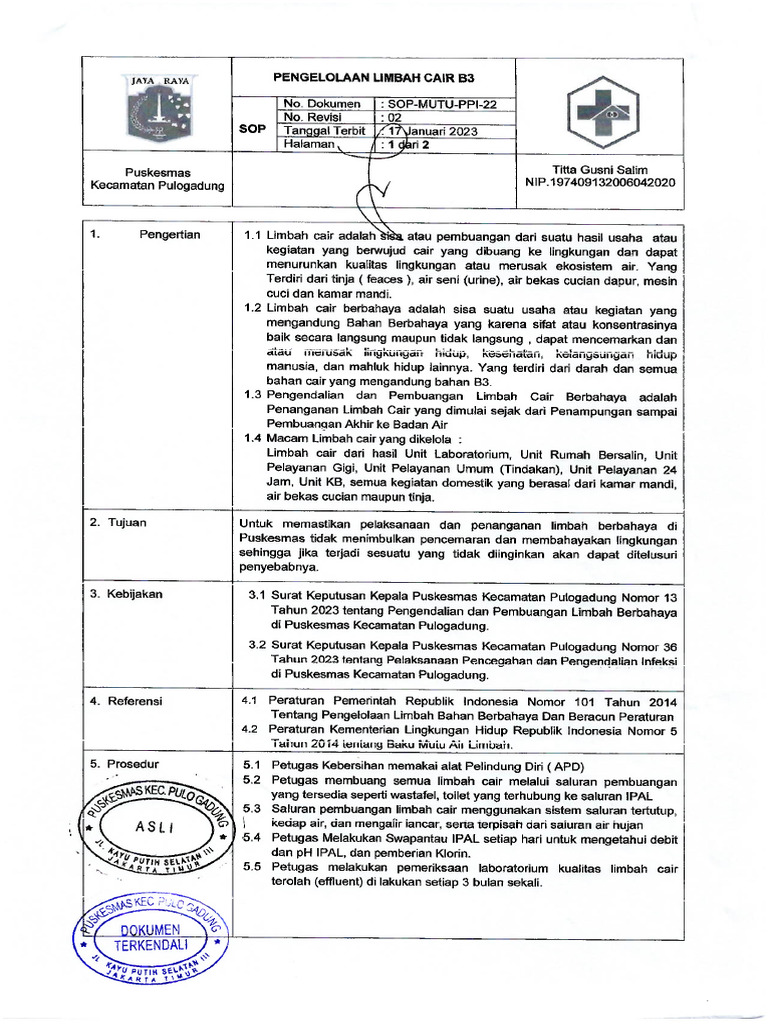 SOP Pengelolaan Limbah Cair B3 | PDF