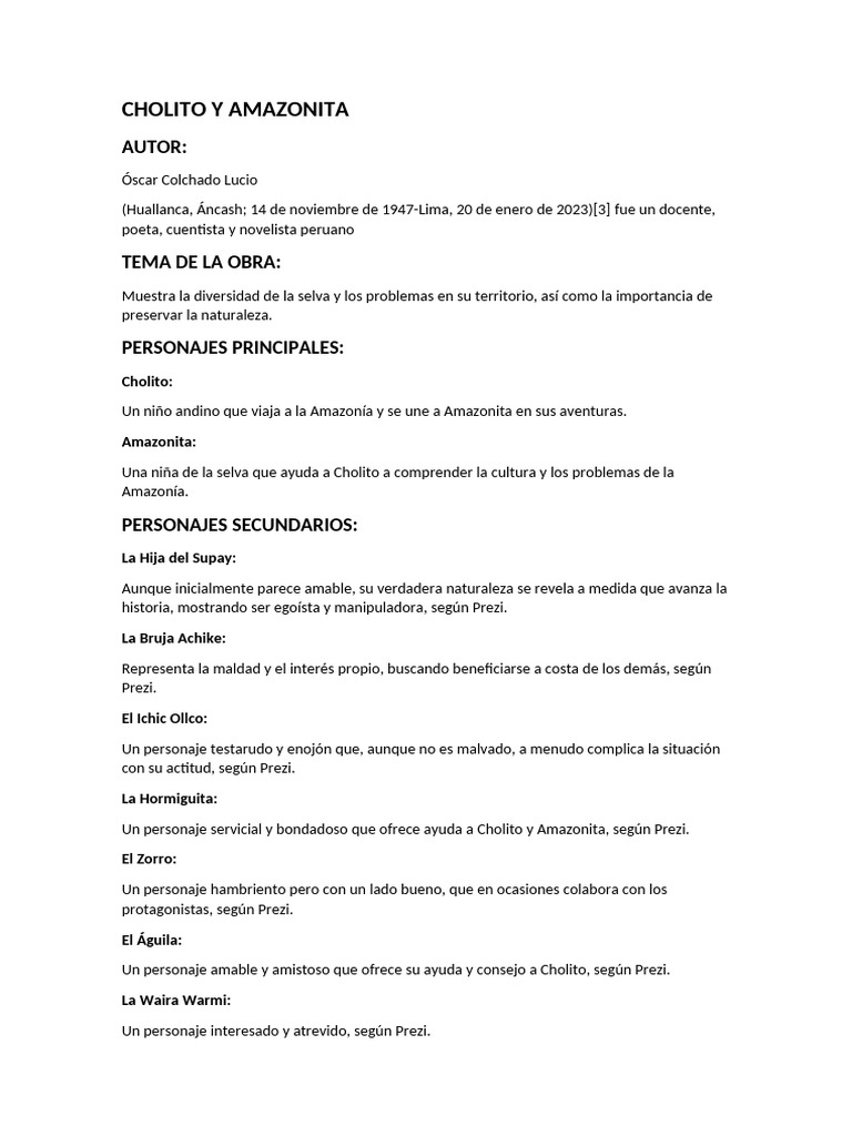 Cholito y Amazonita: Aventura en la Selva | PDF | Perú