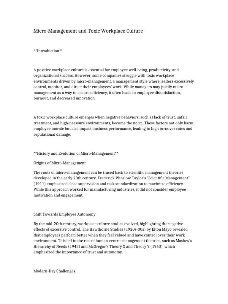 Micro-Management's Toxic Impact | PDF | Leadership | Organizational Culture