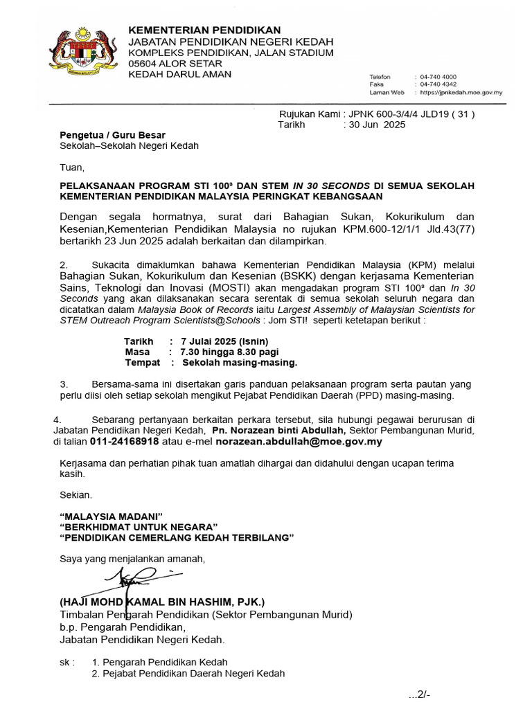 Surat Hebahan 100 Saintis Kedah | PDF