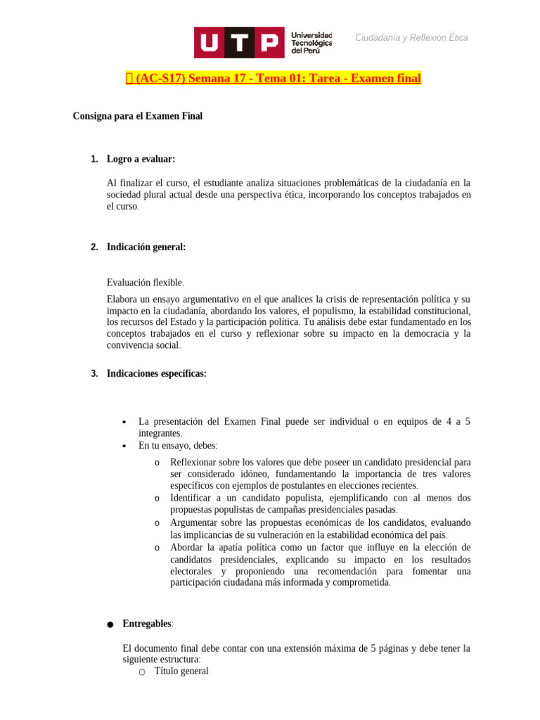 ? (AC-S17) Semana 17 - Tema 01 Tarea - Examen Final (Ciudadanía y Reflexión Etica) (Revisado ...