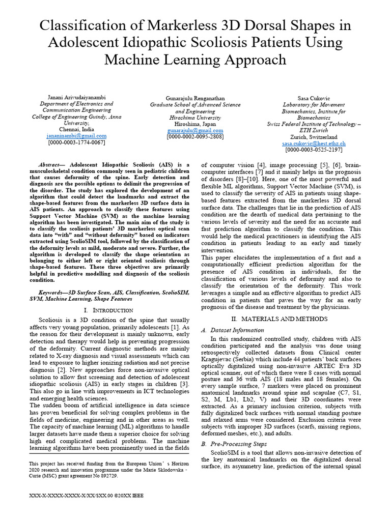 PAPER 9 Classification of Markerless 3D Dorsal Shapes in | PDF ...