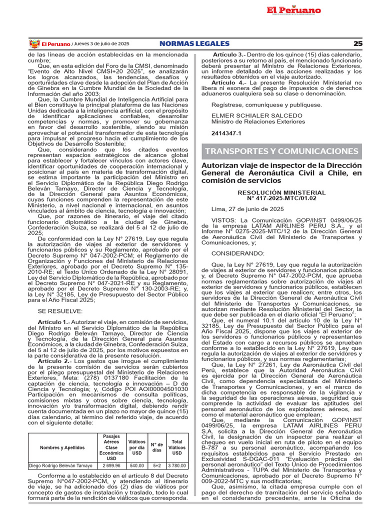 Viaje de Diego Beleván a Ginebra 2025 | PDF | Servicio Civil | Diplomático