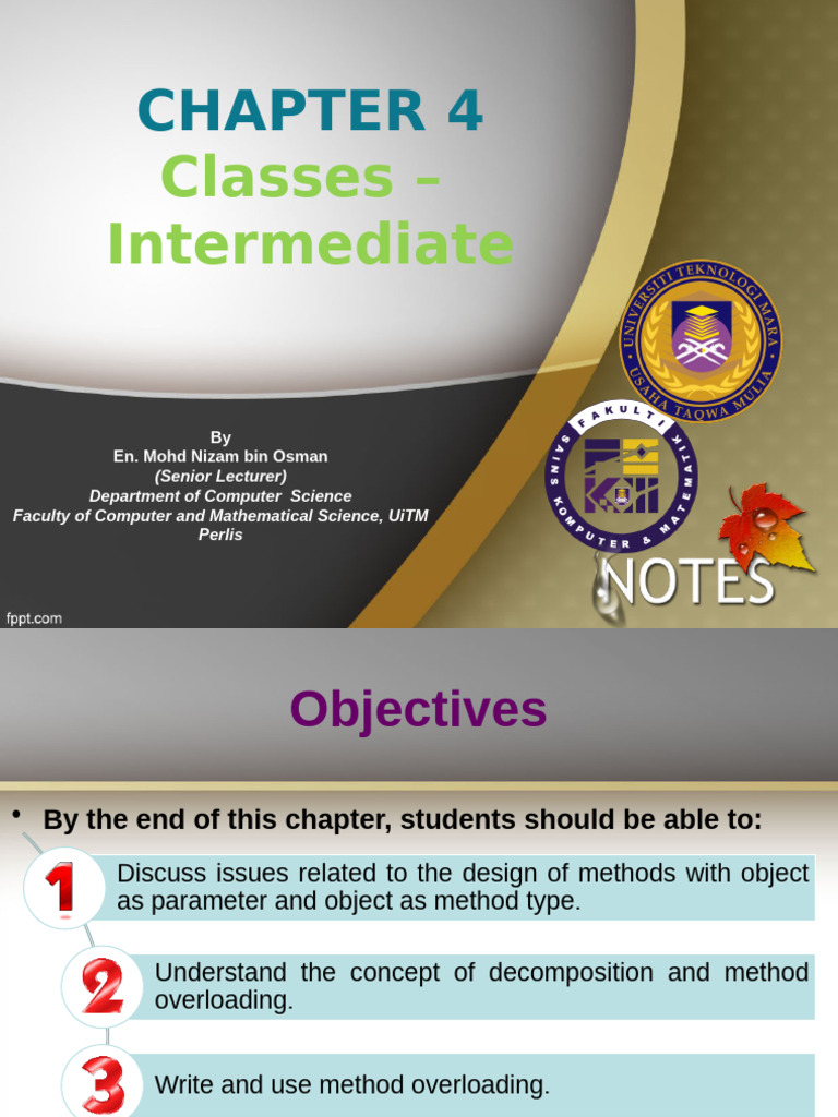 Chapter 4 - Classes Intermediate | PDF | Parameter (Computer Programming) | Method (Computer ...