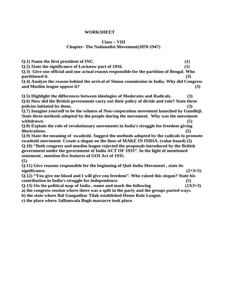 The Nationalist Movement Worksheet | PDF