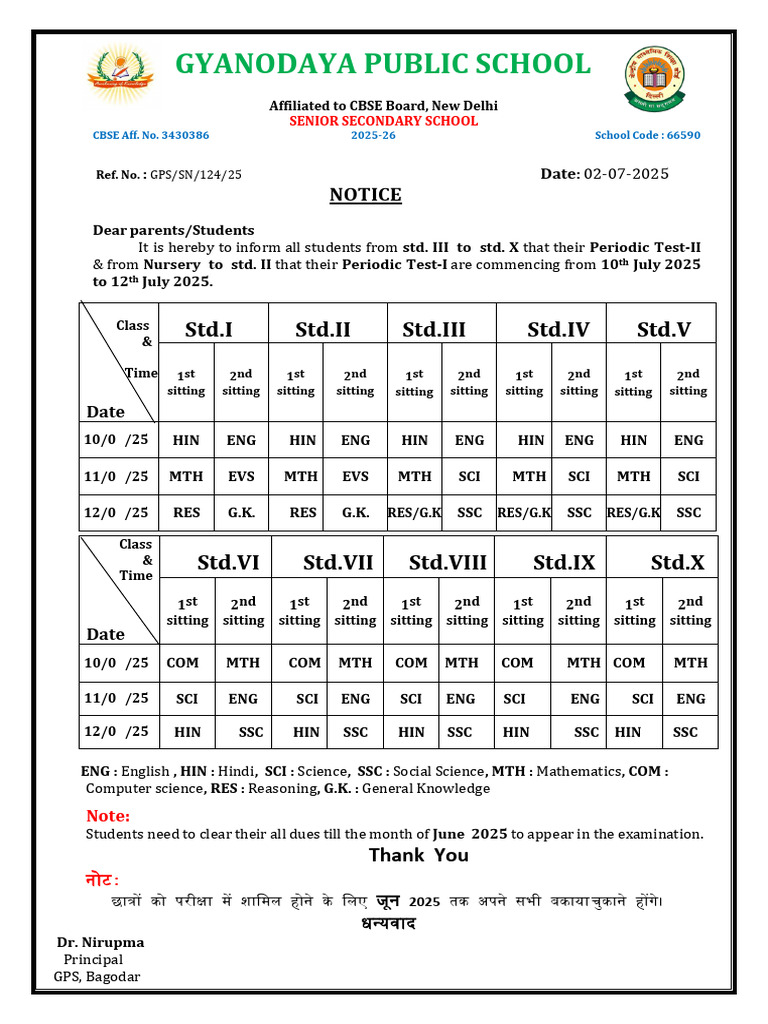 Periodic Test Schedule NOTICE 02-07-2025 | PDF | Educational Assessment ...
