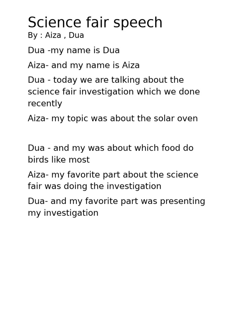 Science Fair Speech: By: Aiza, Dua | PDF