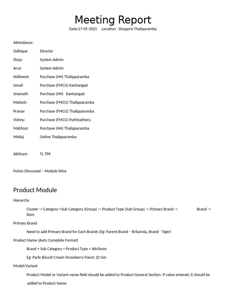 Meeting - Report 27 05 20250 Shopprix Thalipparamba | PDF | Barcode