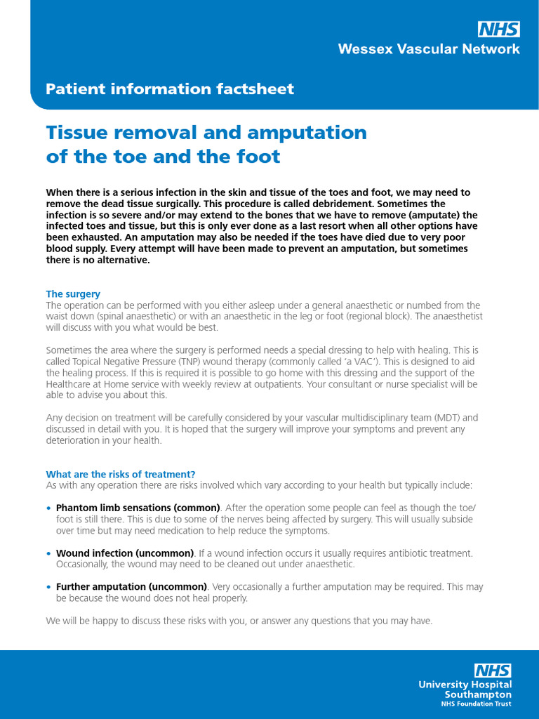 Toe Amputation Discharge Instructions | PDF | Surgery | Amputation