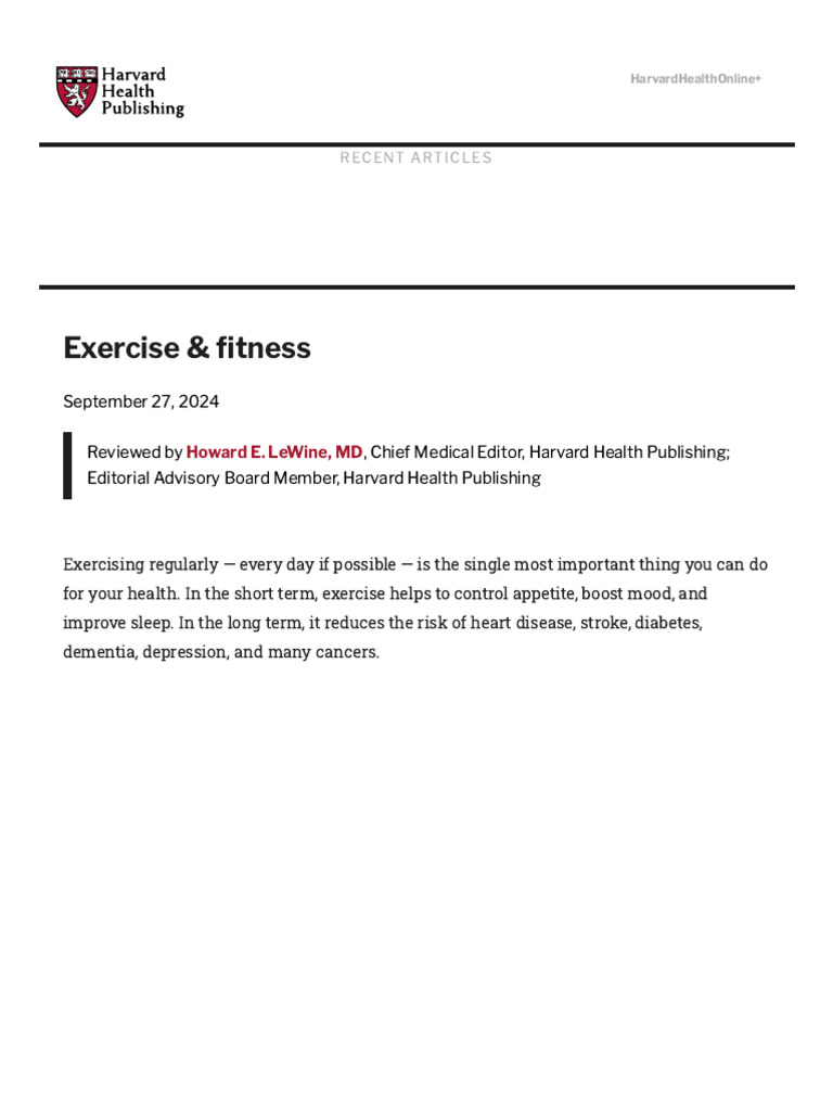 Importance of Exercise - Benefits & Recommended Types - Harvard Health ...