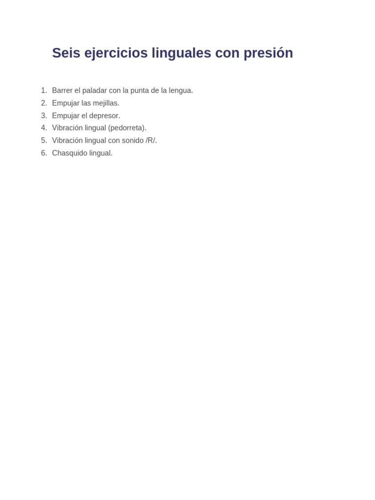 Seis Ejercicios Linguales Con Presión Pdf