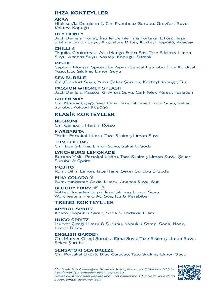 Bss The Bar Menue TR 2025 | PDF