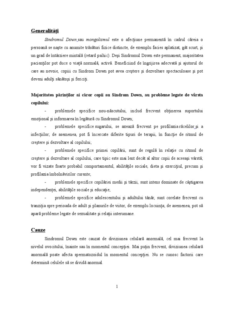 Referat - Sindromul DOWN | PDF