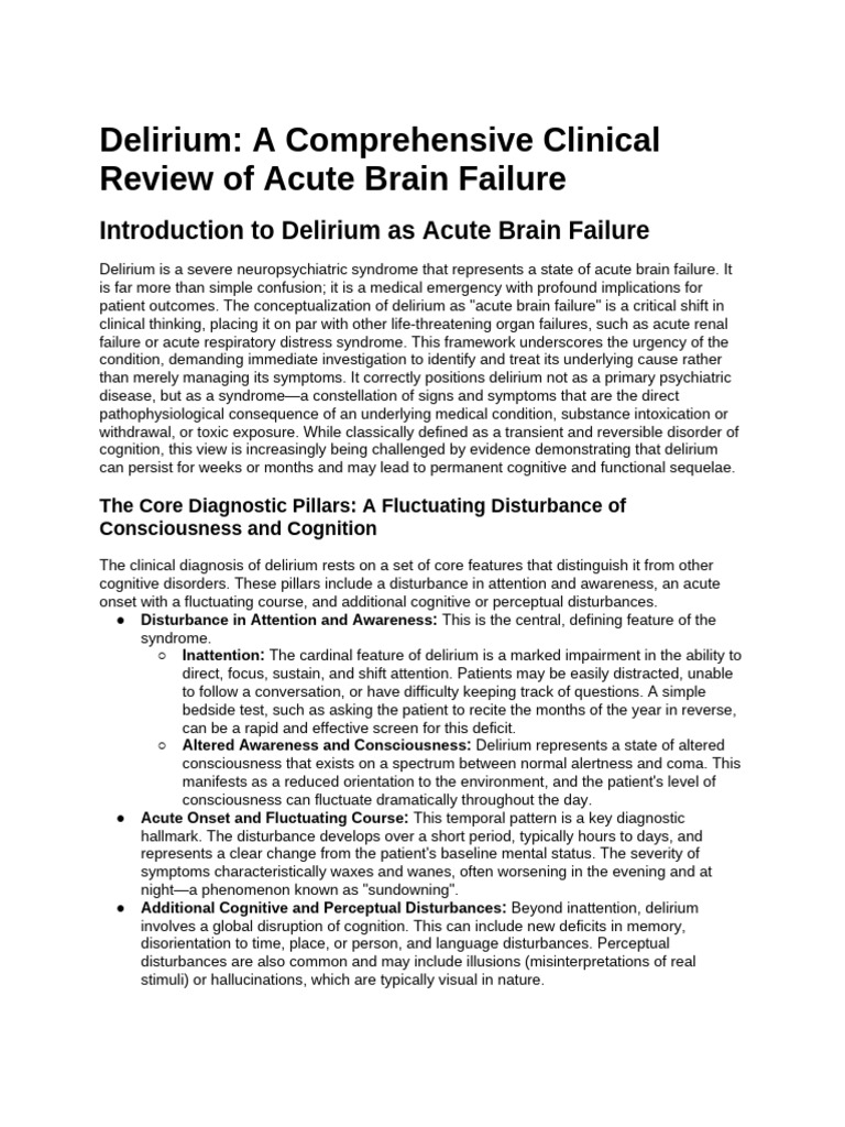 Delirium: Comprehensive Lecture Presentation | PDF | Dementia | Psychosis