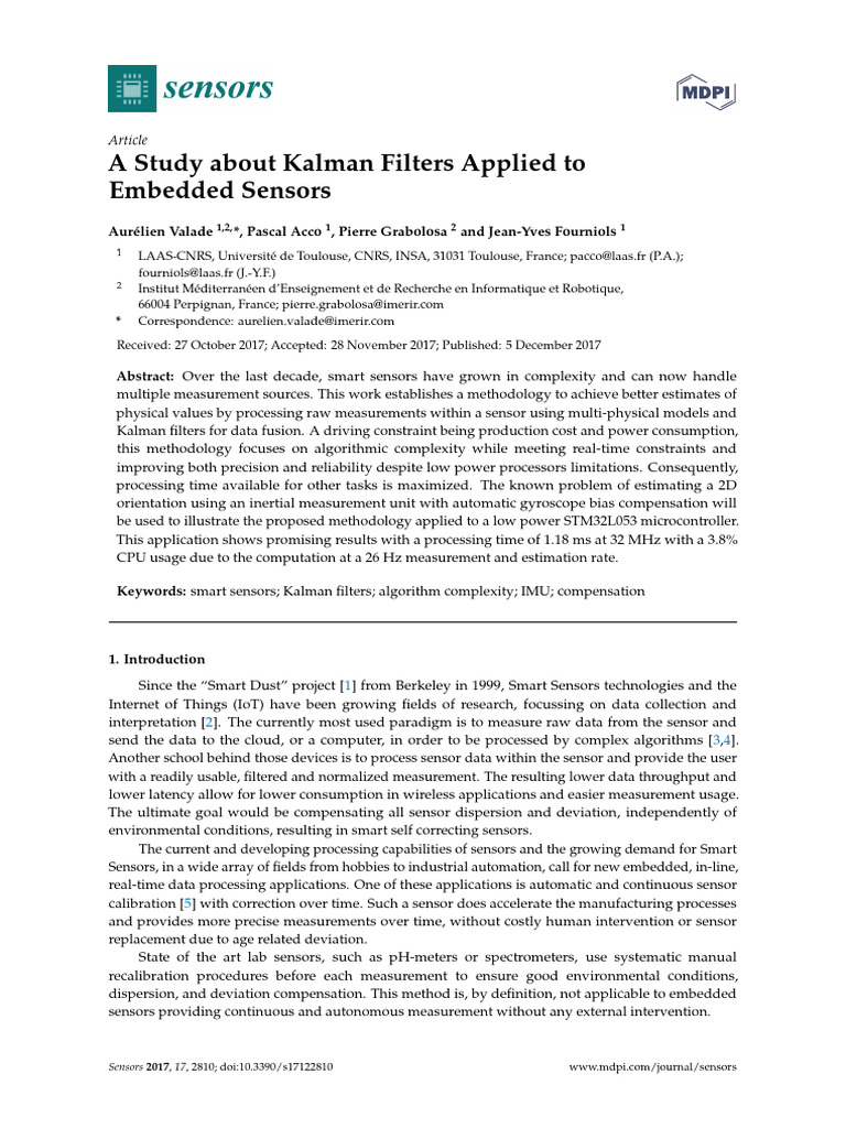 A Study About Kalman Filters Applied To Embedded S | PDF | Kalman ...