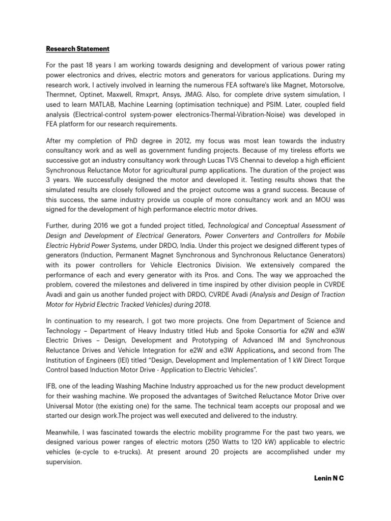 Research and Teaching Statement | PDF | Electric Vehicle | Teachers